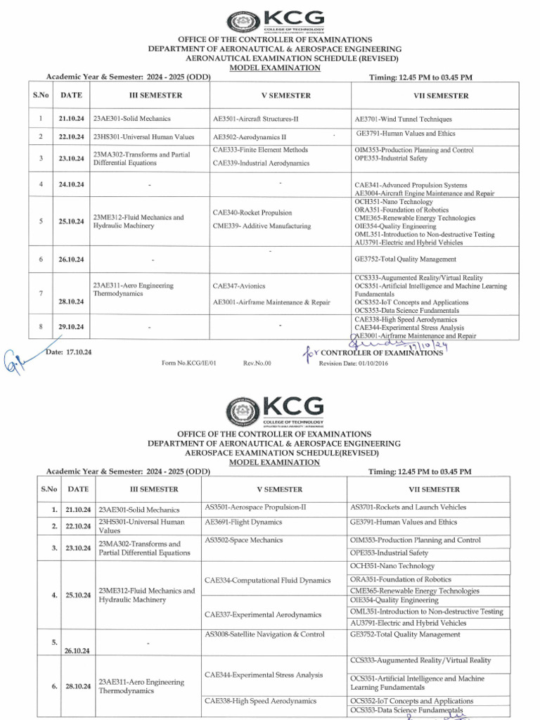 Model Exam Schedule - Revised | PDF