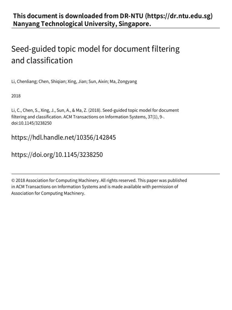 Seed-Guided Topic Model For Document Filtering and Classification | PDF | Statistical ...