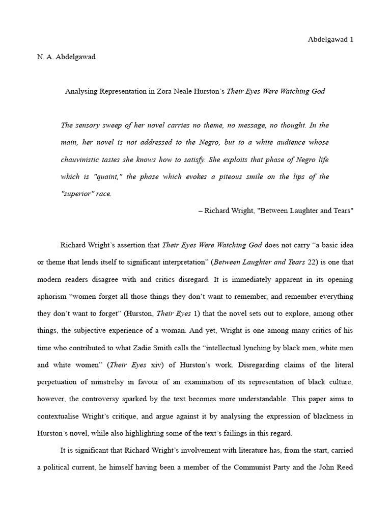 Analysing Representation in Zora Neale Hurston’s Their Eyes Were Watching God | PDF