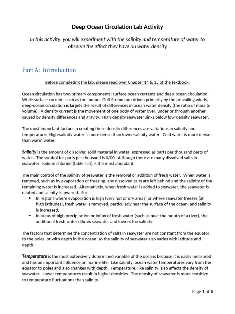 Deep-Ocean Circulation Lab Directions and Worksheet | PDF | Oceans ...