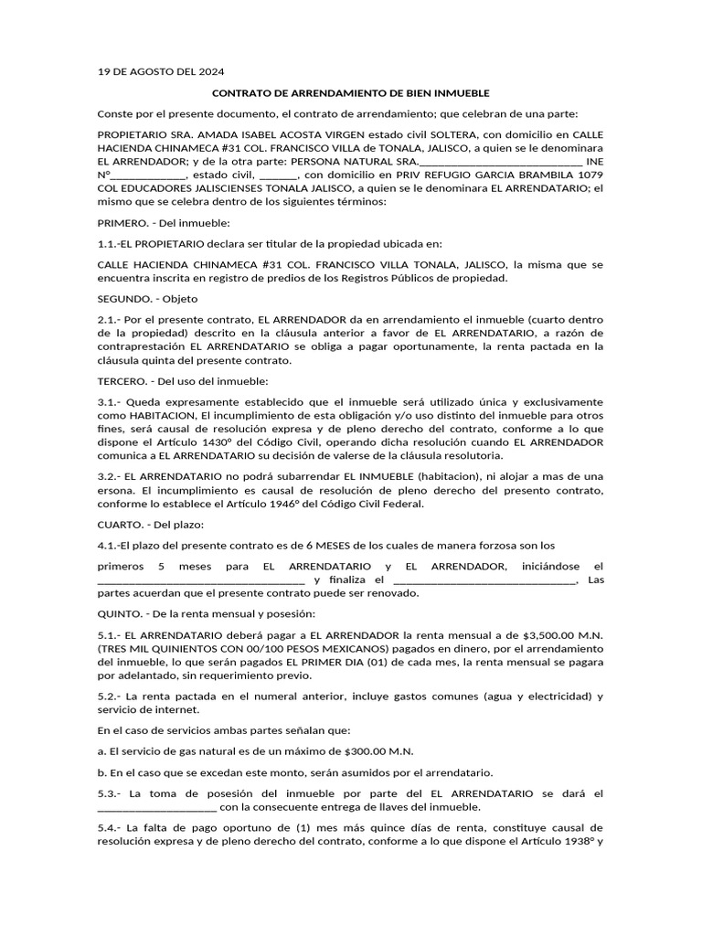 Contrato Cuartos | PDF | Propiedad | Ley común