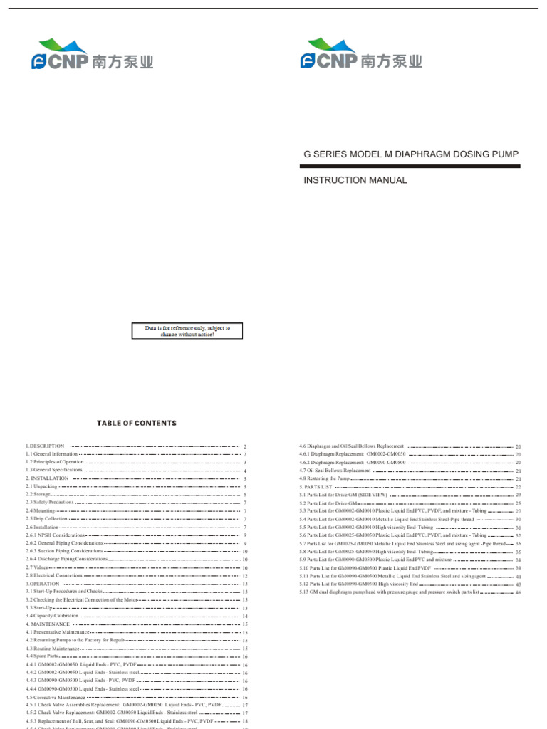 Specification of GM Dosing Pump | PDF