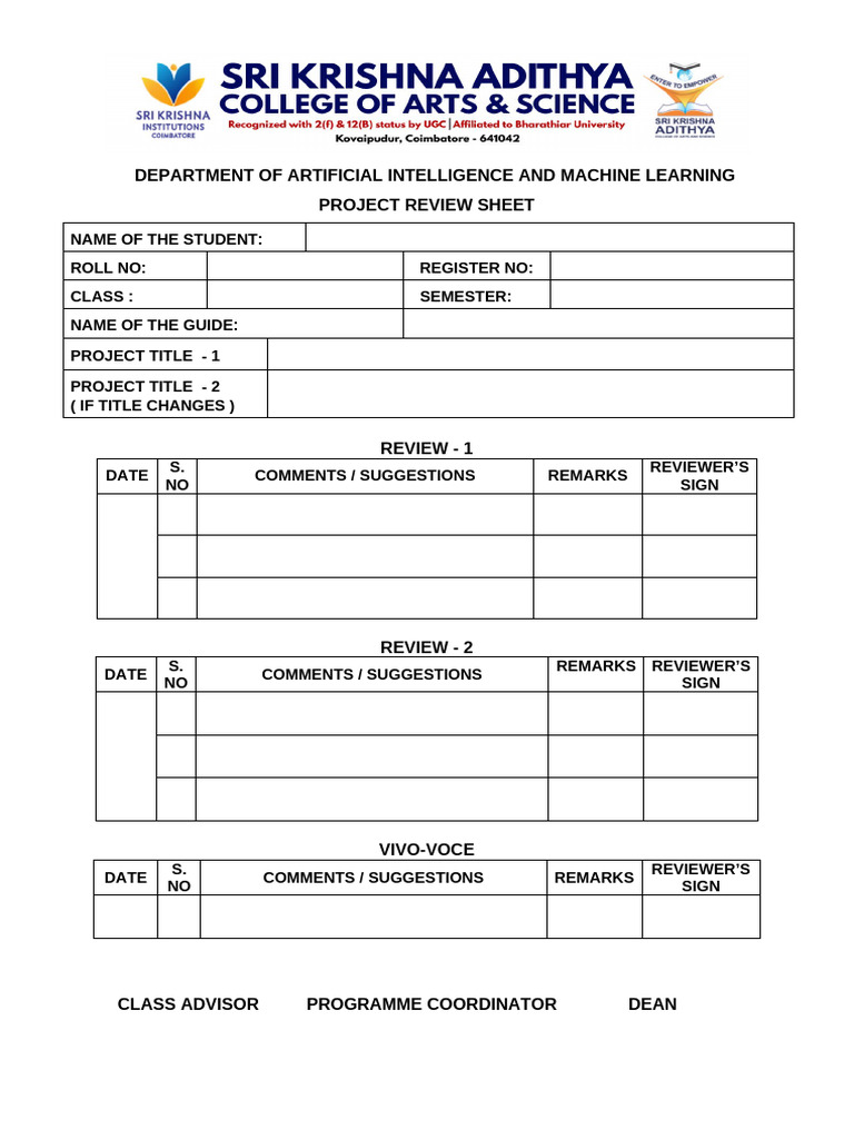 Project Review Sheet | PDF