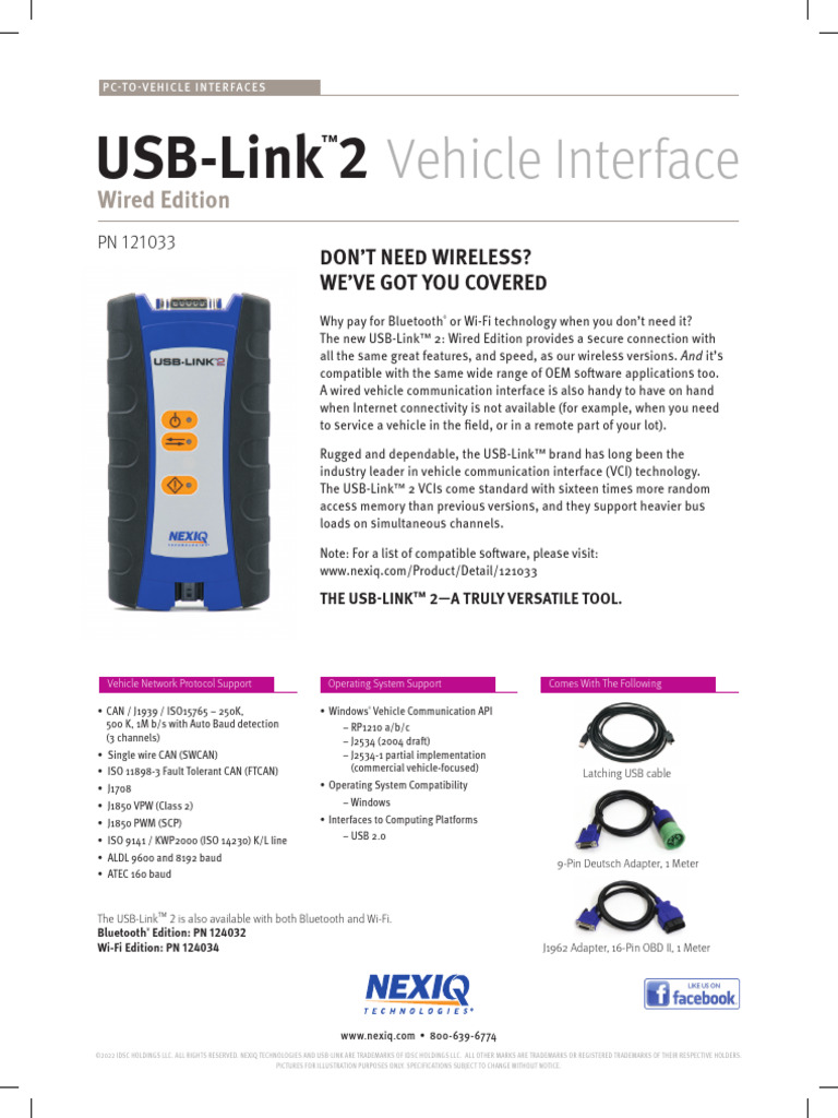 Nexiq USB Link 2 Wired Edition Product Sheet | PDF | Wi Fi | Bluetooth