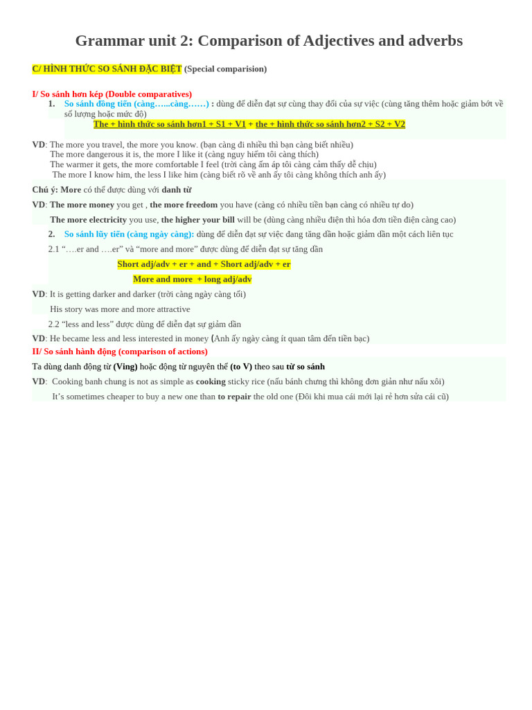Grammar Unit 2 - Special Comparison | PDF