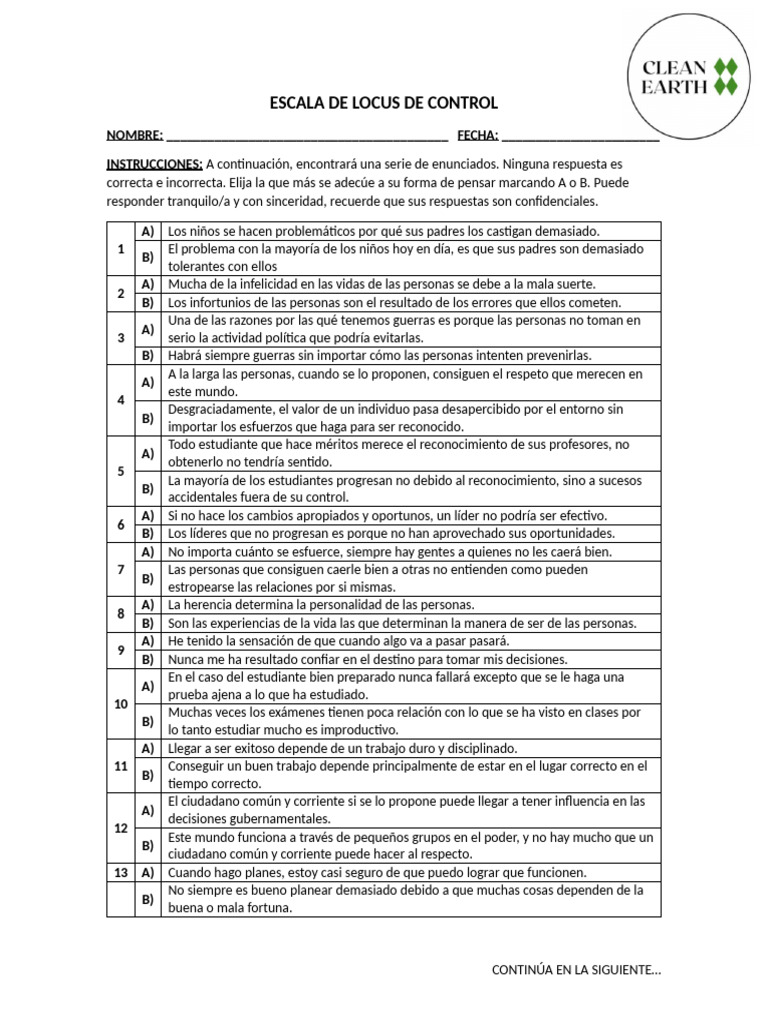 ESCALA DE LOCUS DE CONTROL | PDF