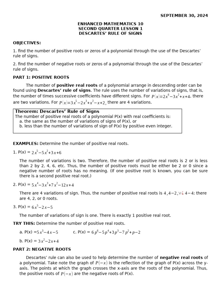 Descartes Rule of Signs | PDF | Arithmetic | Mathematical Analysis