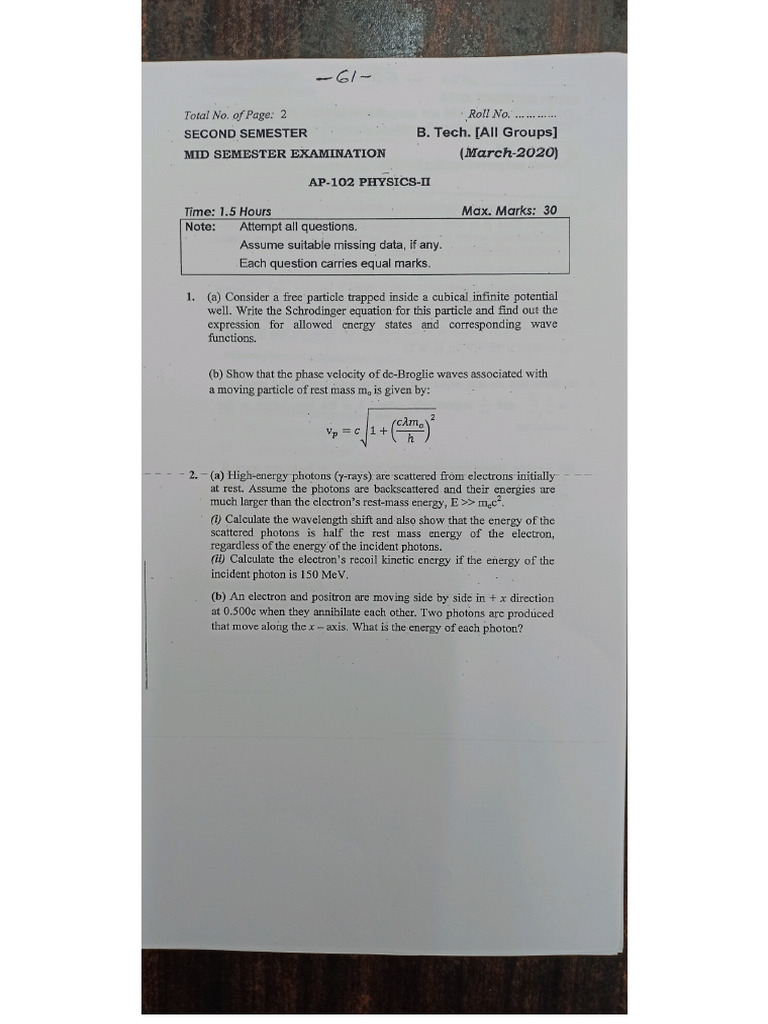 Phy 2020 Mar Mid | PDF