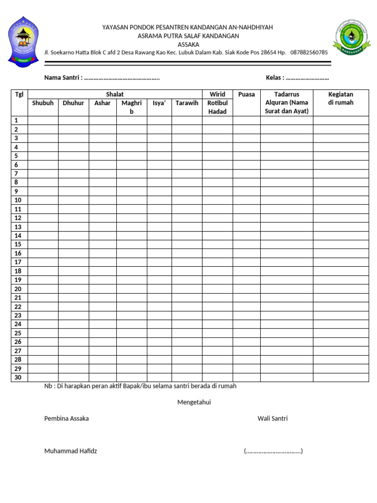 Format Kegiatan Romadhon | PDF