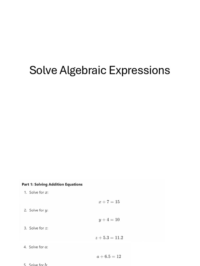 Algebraic Expressions-Solve | PDF
