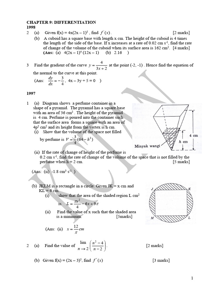 Chapter 9 - Differentiation Part 2 | PDF | Area | Sphere Chapter 9 - Differentiation Part 2 | PDF | Area | Sphere