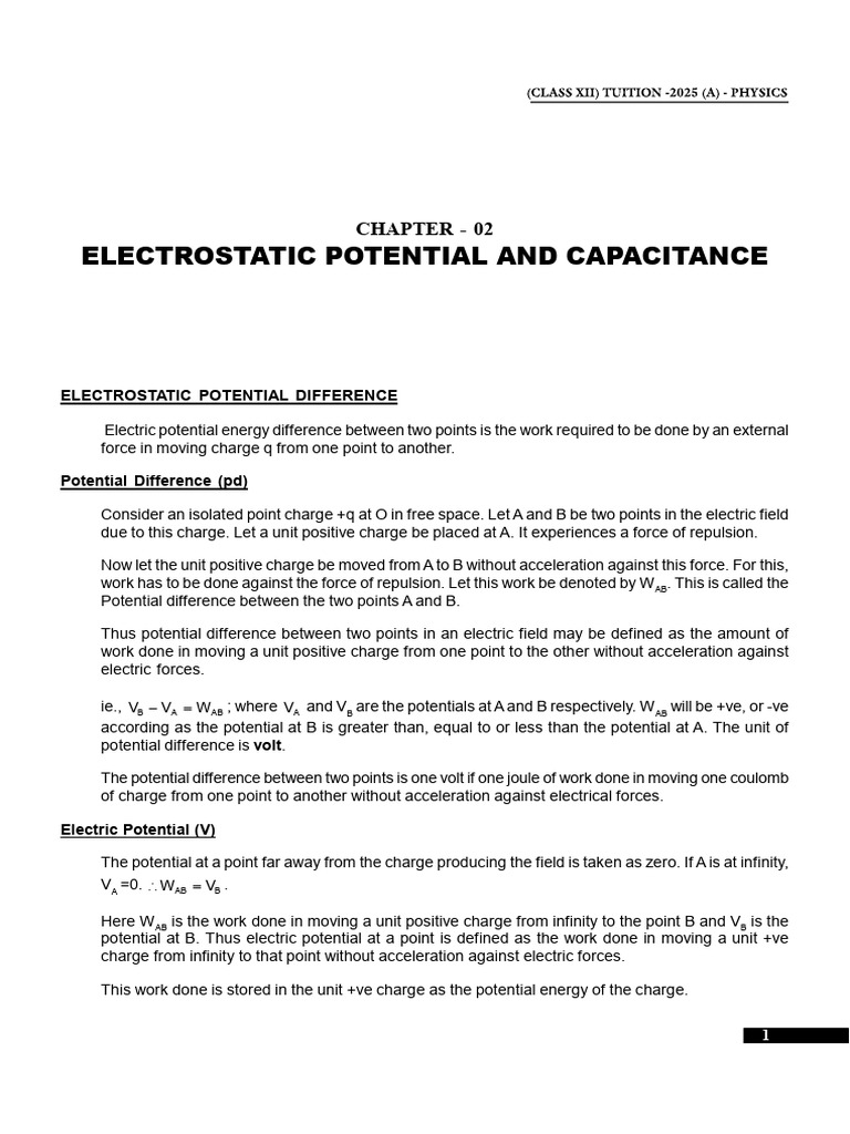 Electrostatic Potential & Capacitance (LN) | PDF | Capacitance | Capacitor