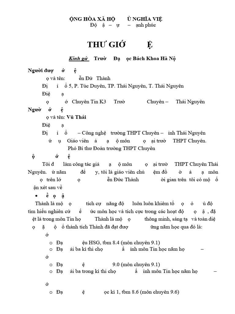 Duc Thanh - thu-gioi-thieu-DH Bach Khoa | PDF