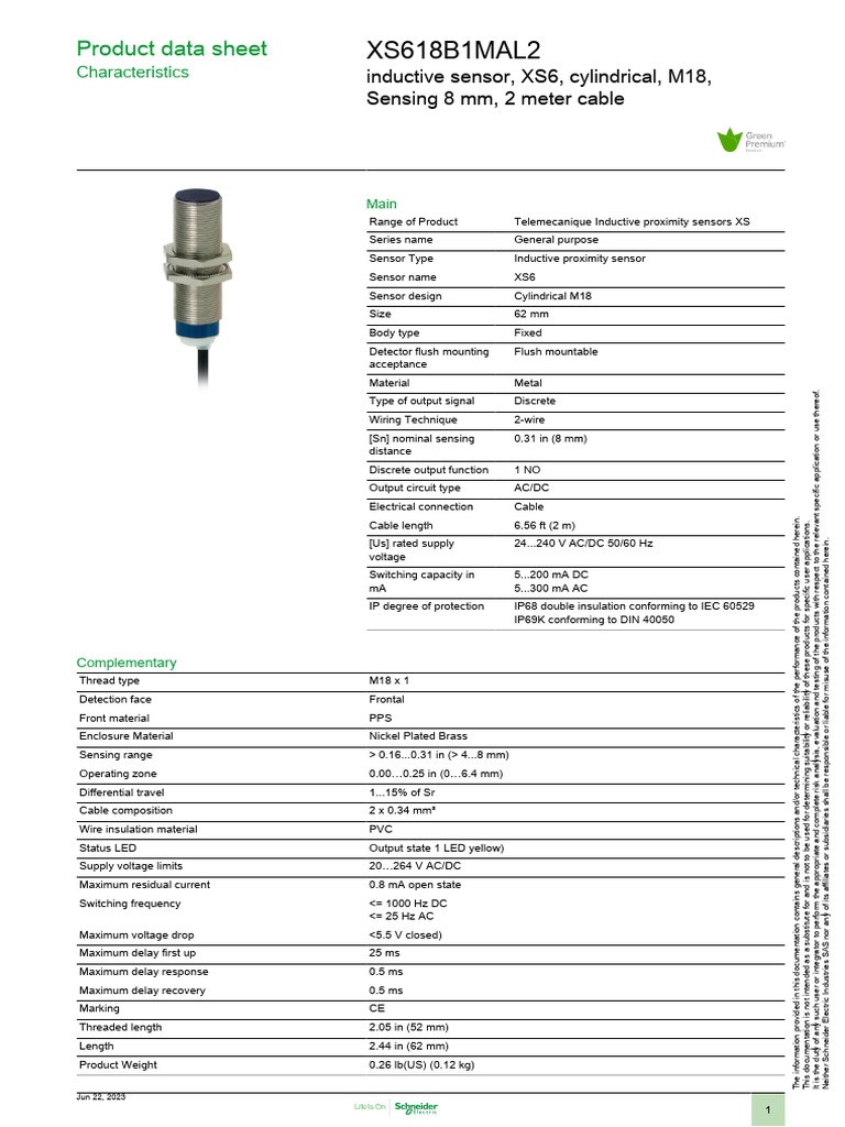 XS618B1MAL2 Document | PDF | Insulator (Electricity) | Sensor