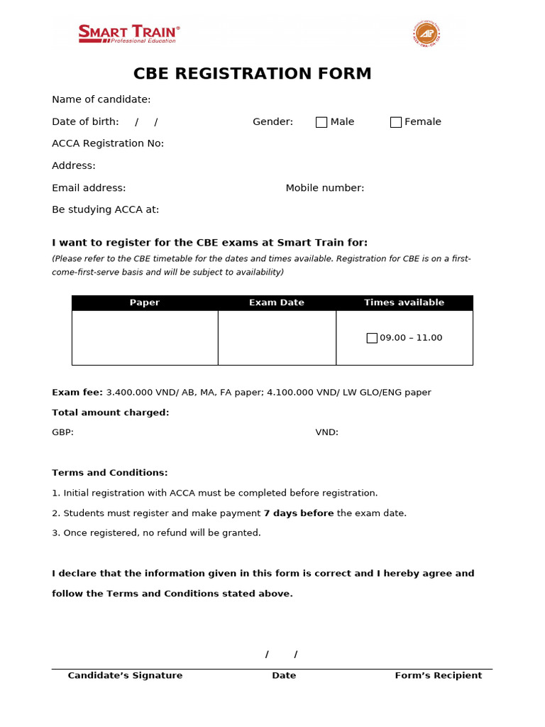 Form Dang Ky Thi CBE | PDF