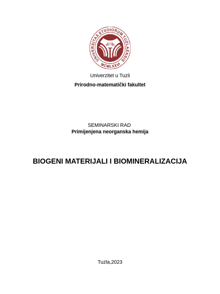 Biogeni Materijali, Biomineralizacija | PDF