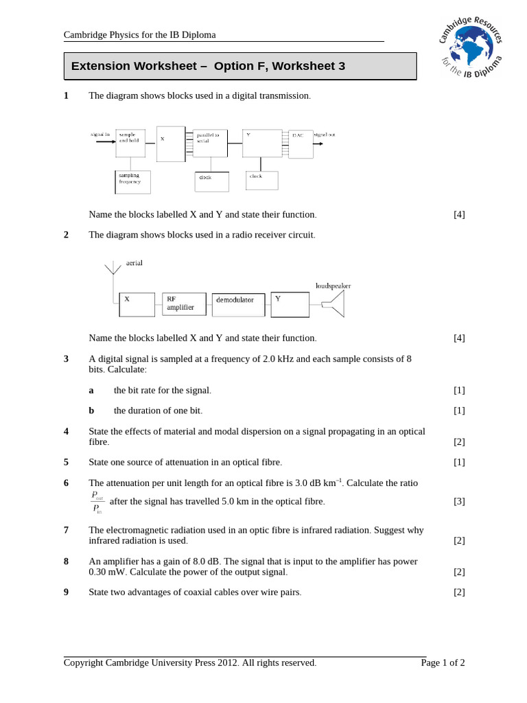 IB Physics F Assess WSE3 | PDF | Fiber Optic Communication | Attenuation