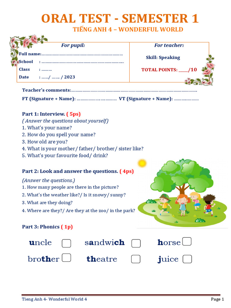 Grade 4 Speaking Test Guide | PDF