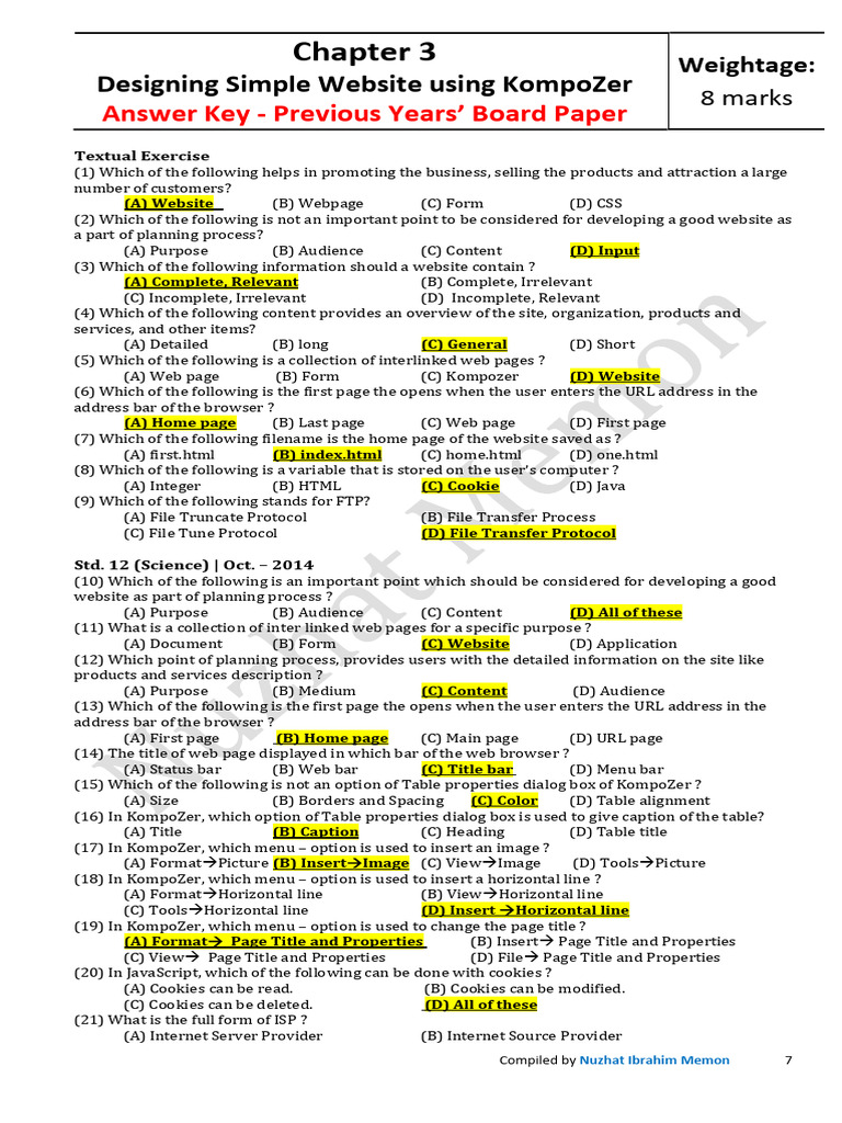 STD 12 Chapter 3 Designing Simple Website Using KompoZer - Removed | PDF | World Wide Web ...