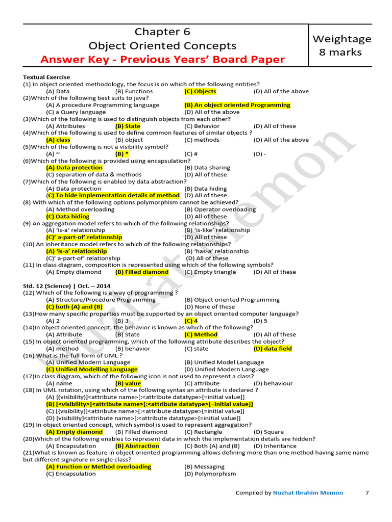 Std 12 Chapter 6 Object Oriented Concepts Removed | PDF | Method (Computer Programming) | Class ...
