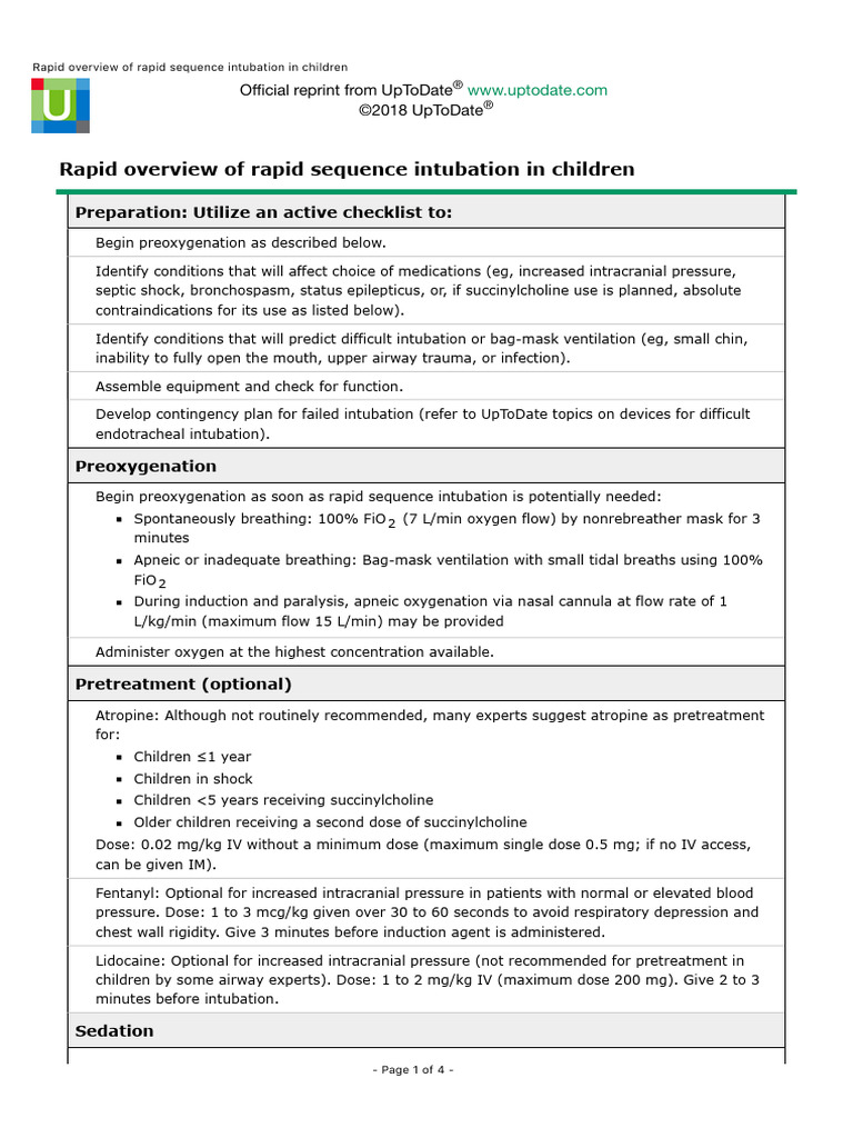 Rapid Overview of Rapid Sequence Intubation in Children | PDF ...