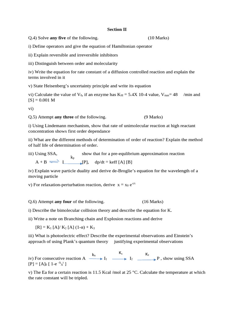 PSCH 111 Physical Chemistry MSC I 2022 23 SET 1 | PDF