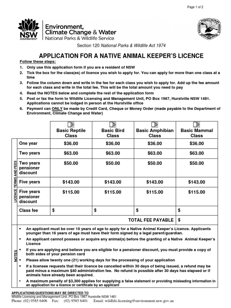 Animal Keepers Application Form | PDF | License | Fee