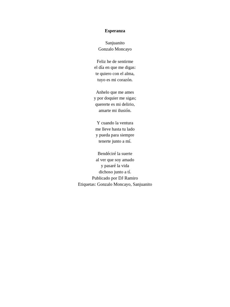 ,Letra de La Canción Esperanza. | PDF