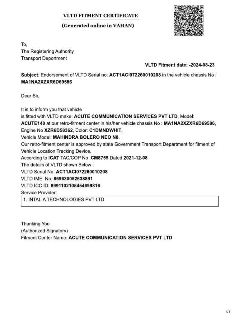 VLTD Certificate 4 | PDF