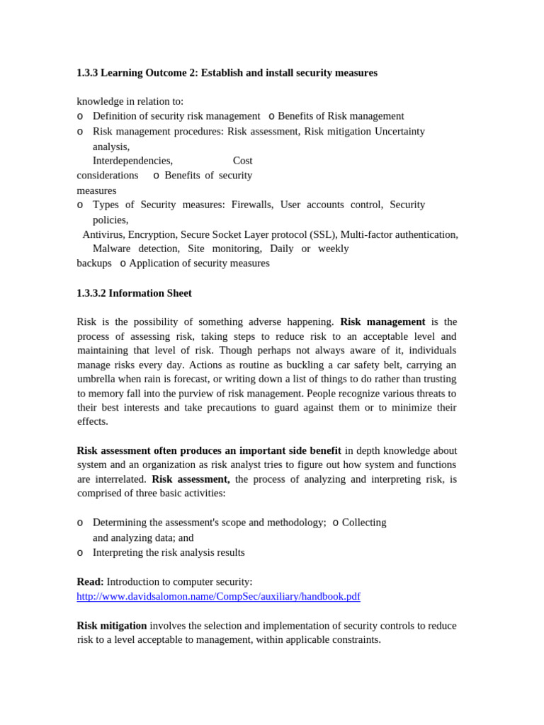 Establish and install security measures | PDF | Computer Security ...