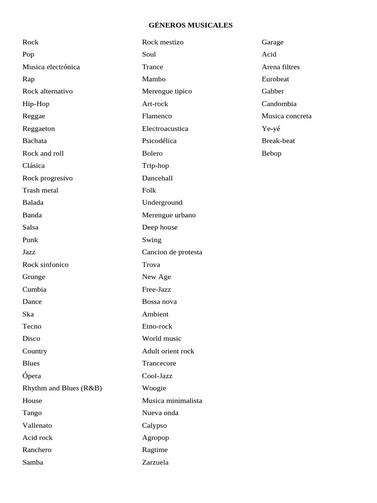 Lista de 50 géneros musicales | PDF