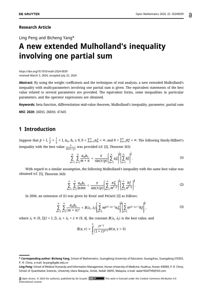 A New Extended Mulhollands Inequality Involving o | PDF | Mathematical Objects | Mathematical ...