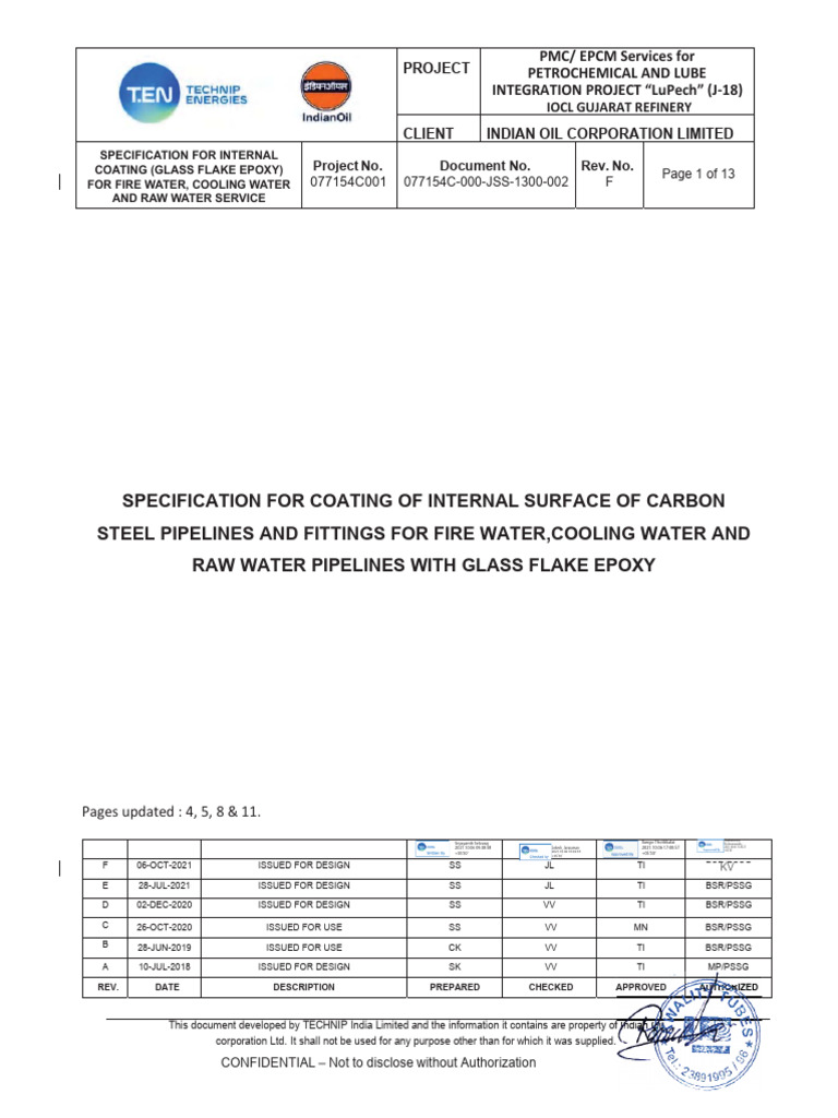 Specification for Internal Coating | PDF | Hydrocarbons | Petroleum ...