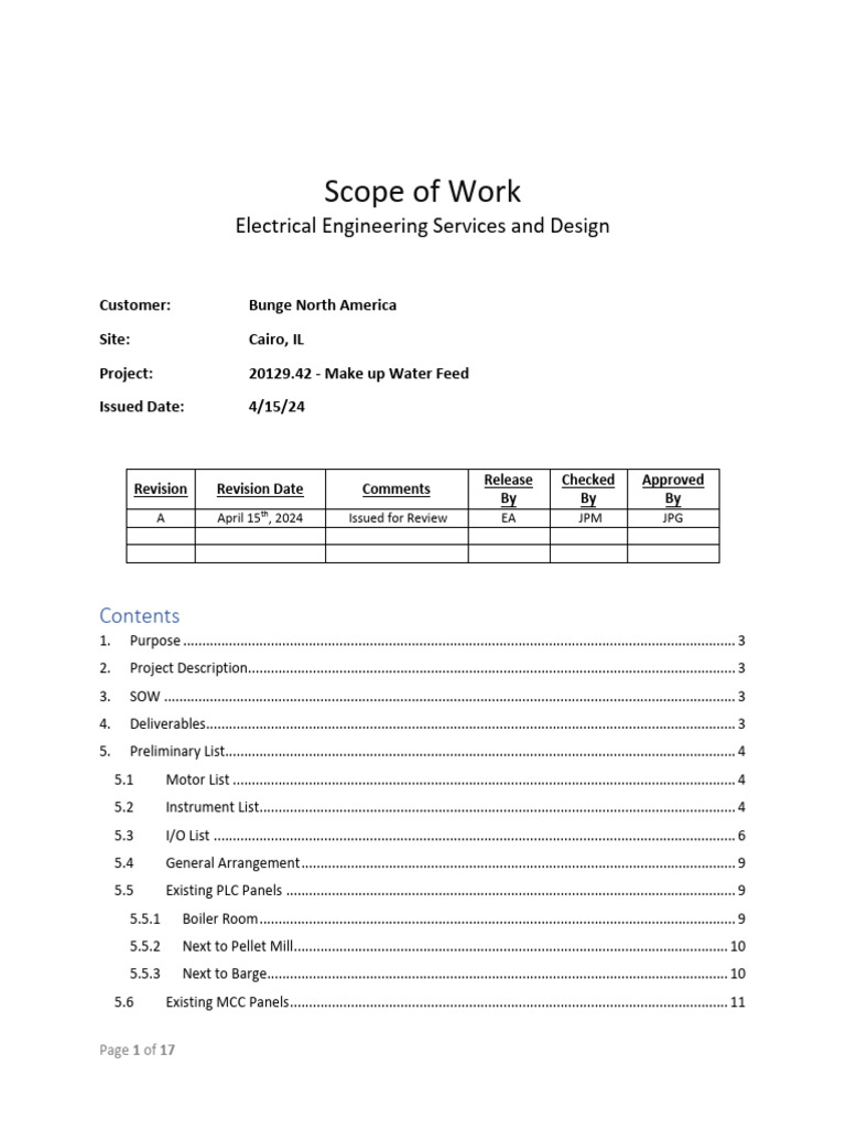 Electrical SOW for Bunge Water Project | PDF | Pump | Valve