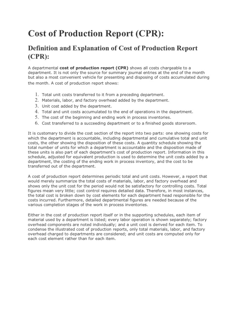 Production Cost Report Template | PDF | Inventory | Cost