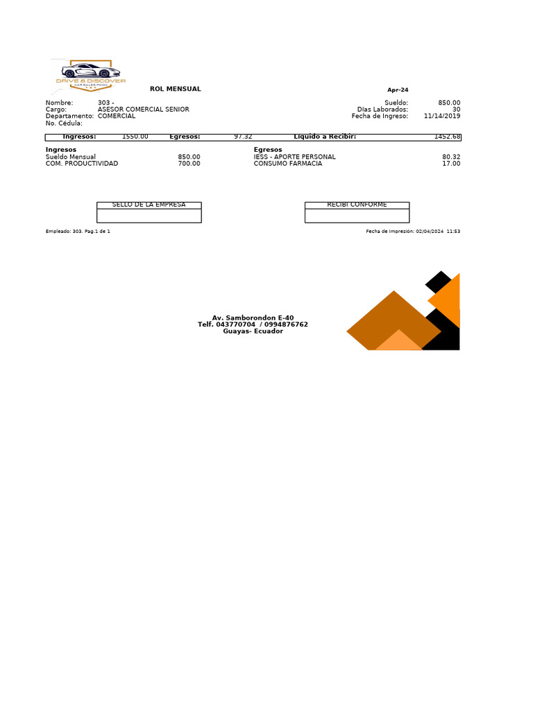 Formato Rol de Pagos | PDF