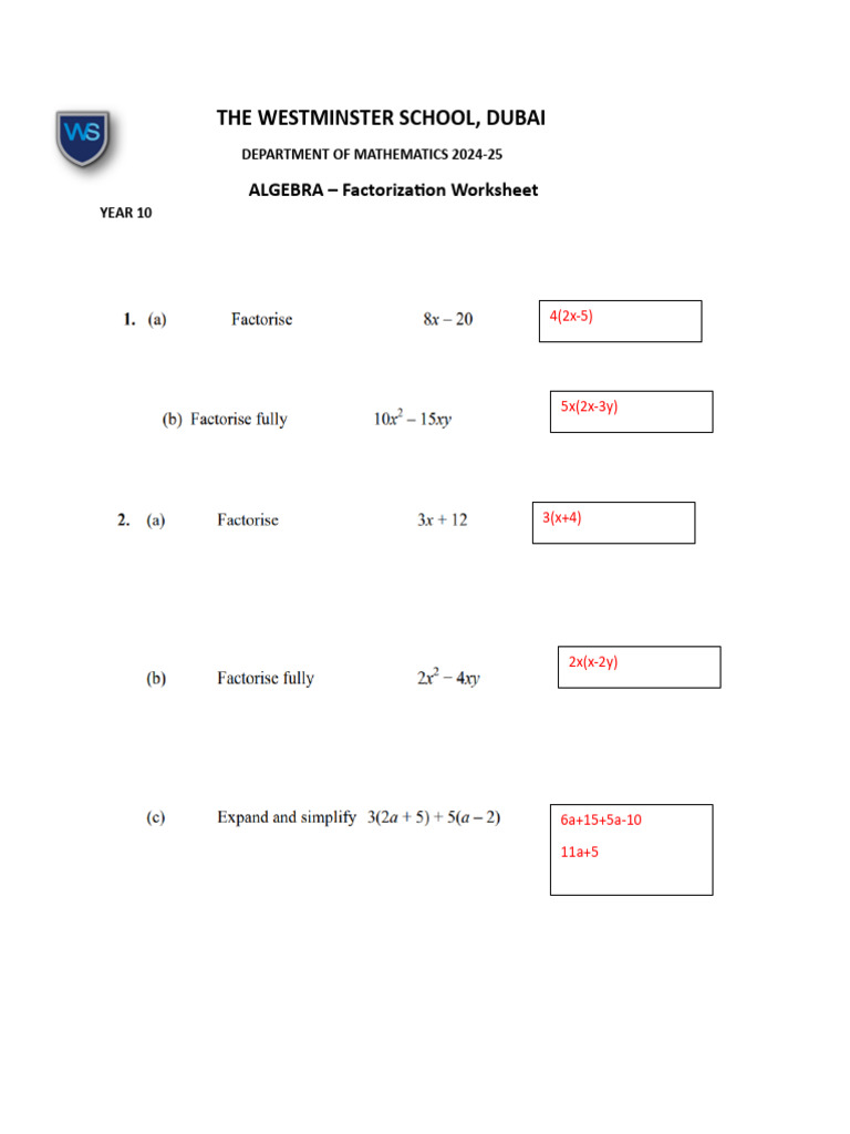 C2.2 Algebraic Manipulation - Factorization - Marking Scheme | PDF