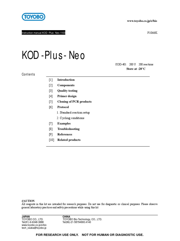 KOD - Plus-Neo: Store at - 20°C | PDF | Polymerase Chain Reaction ...