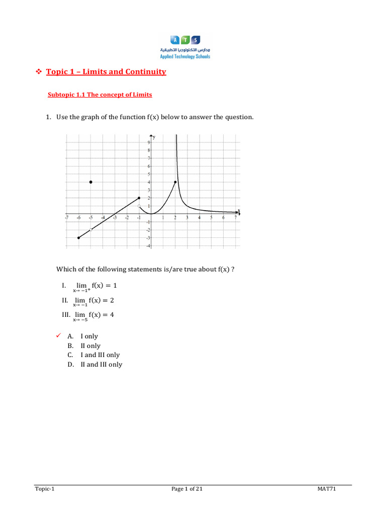 Open MAT71-Topic 1-Limits and Continuity-A.K 2 | PDF | Asymptote | Mathematical Relations