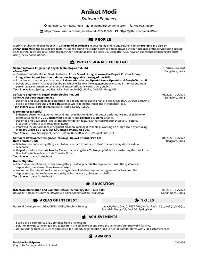 Aniket Modi Software Engineer Resume | PDF | My Sql | Databases