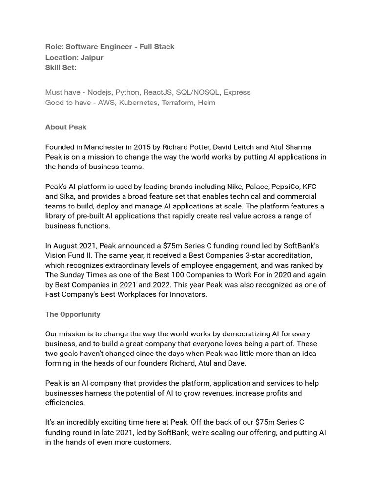 Software Engineer Jd Pdf Computer Programming Artificial Intelligence