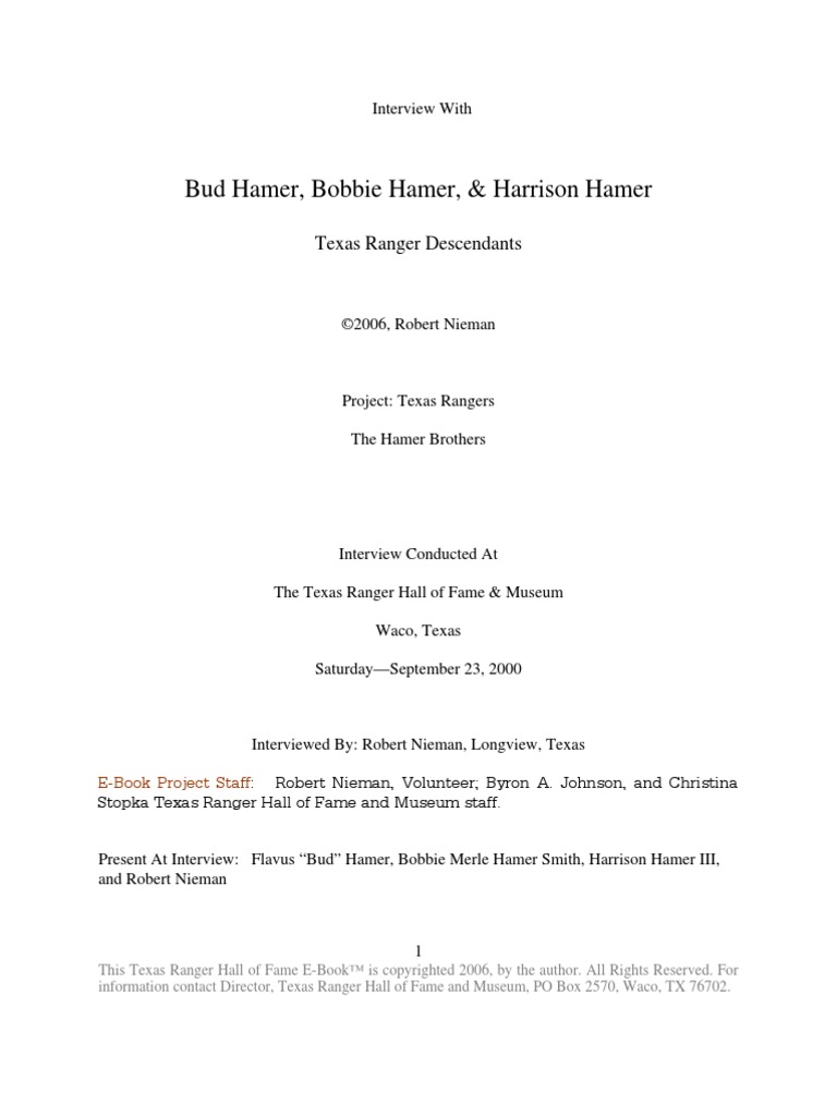 Bud Hamer, Bobbie Hamer, & Harrison Hamer: Texas Ranger Descendants ...