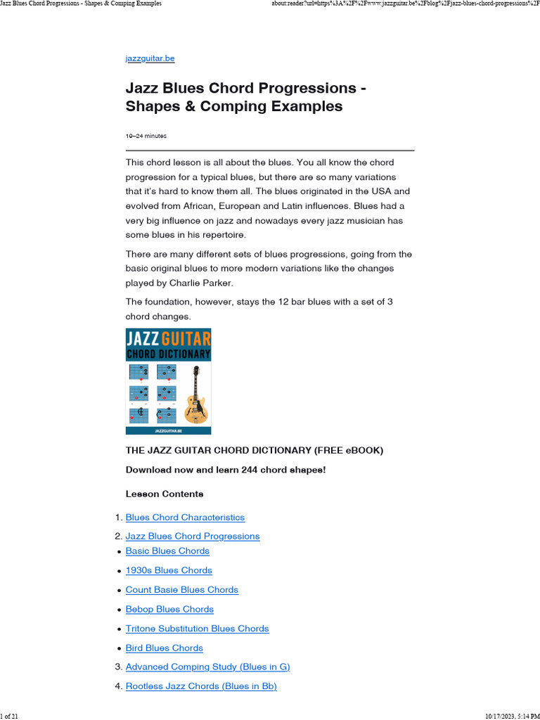 Jazz Blues Chord Progressions - Shapes & Comping Examples | PDF | Chord ...