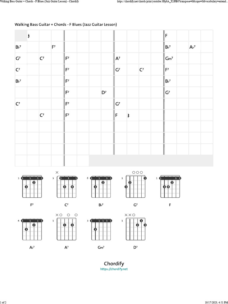 Walking Bass Guitar + Chords - F Blues (Jazz Guitar Lesson) - Chords ...