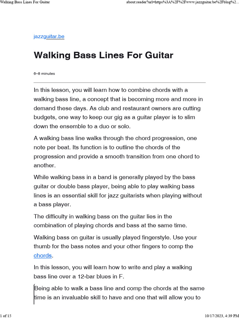 Walking Basslines for Guitarists | PDF | Chord (Music) | Musical Notation