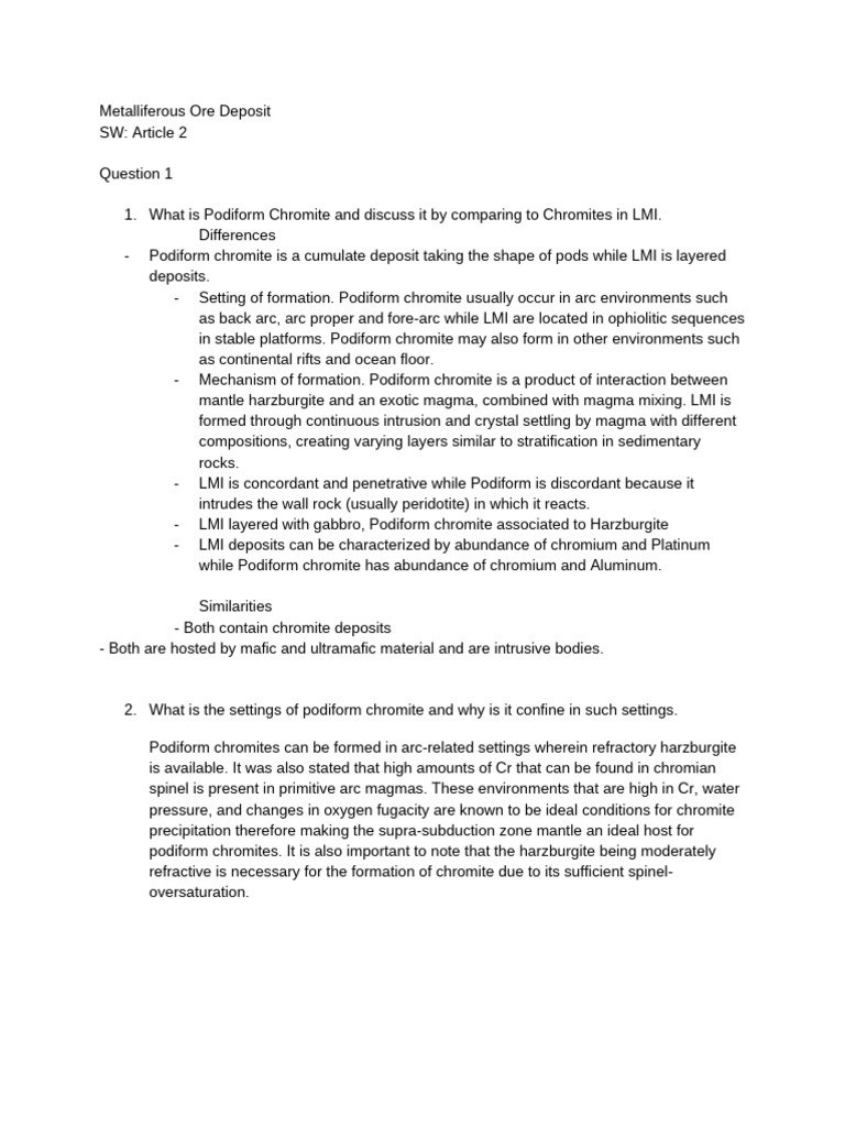 Podiform Chromite vs. LMI Deposits Explained | PDF | Rocks | Earth Sciences