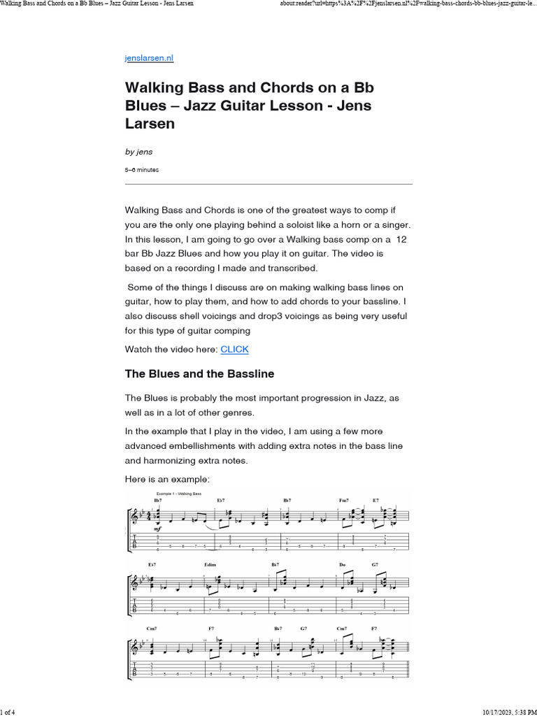 Walking Bass and Chords On A BB Blues - Jazz Guitar Lesson - Jens ...