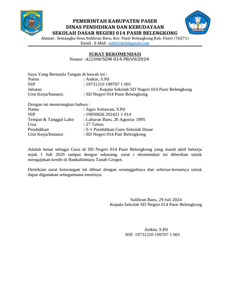 Surat Rekomendasi | PDF