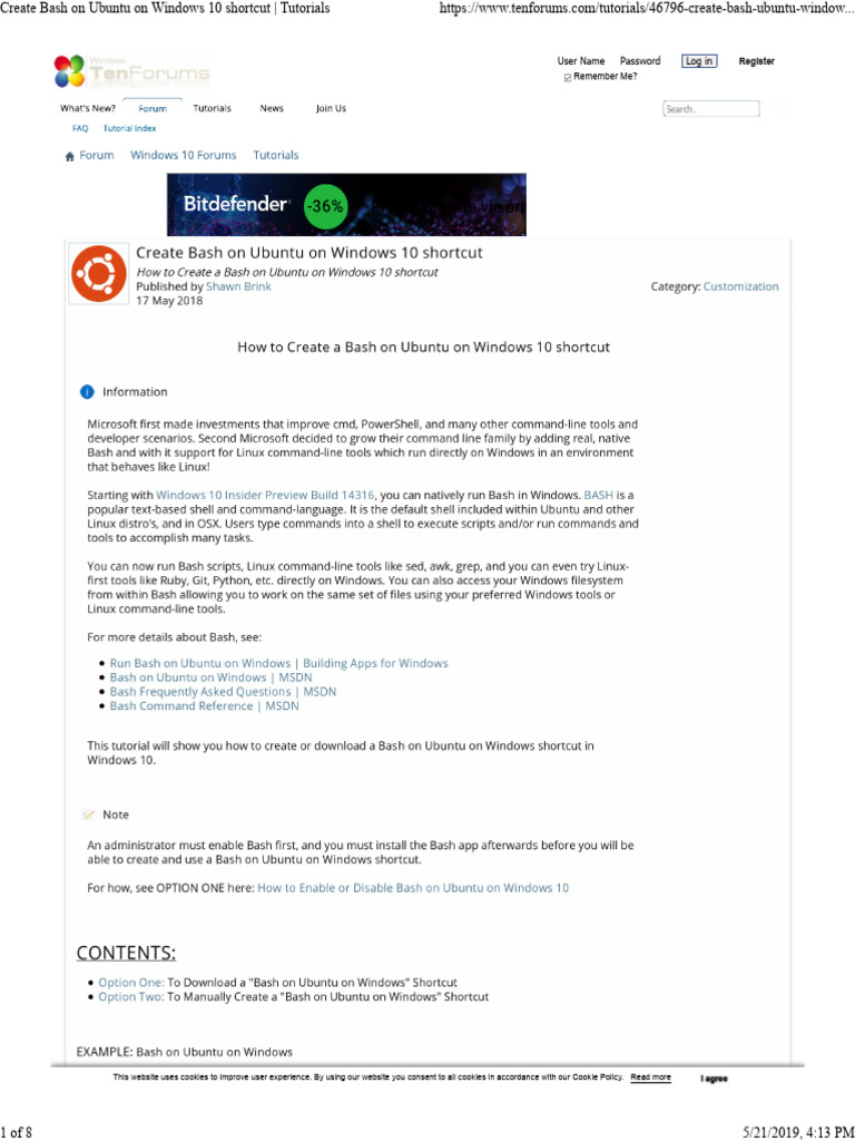 Create Bash Shortcut on Windows 10 | PDF | Http Cookie | Windows 10