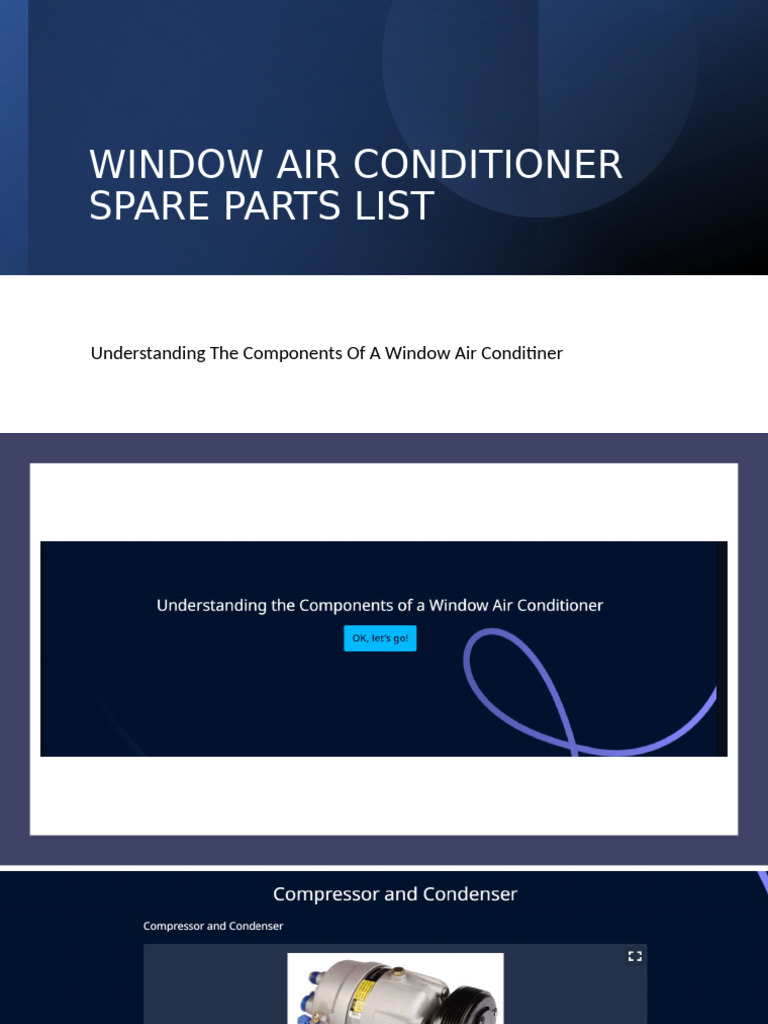 Window Air Conditioner Spare Parts List | PDF